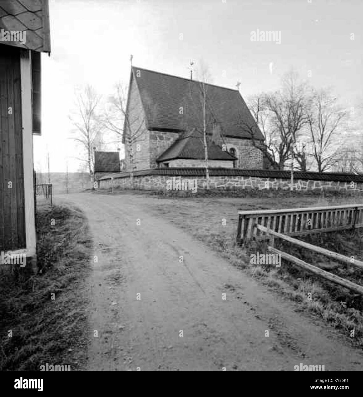 The image shows the Old Church of Trön, a preserved historical site in ...