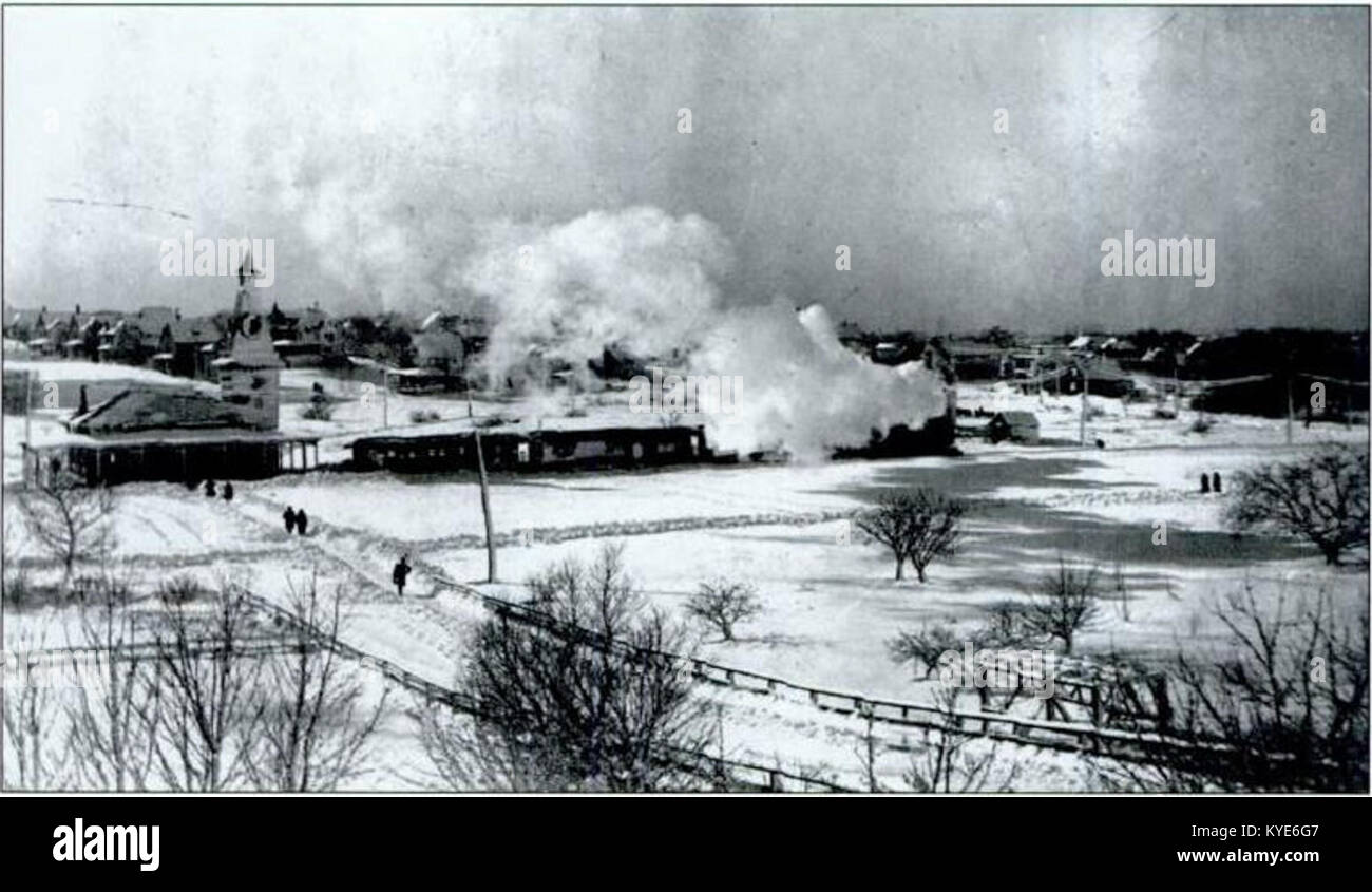 This photograph from 1888 captures a train at Winthrop Center station ...