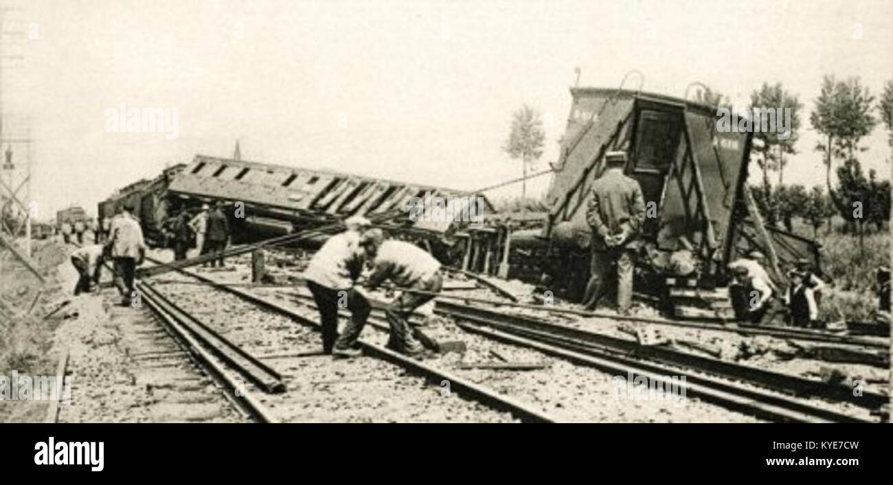 This photograph captures the aftermath of a train accident in Houten in ...