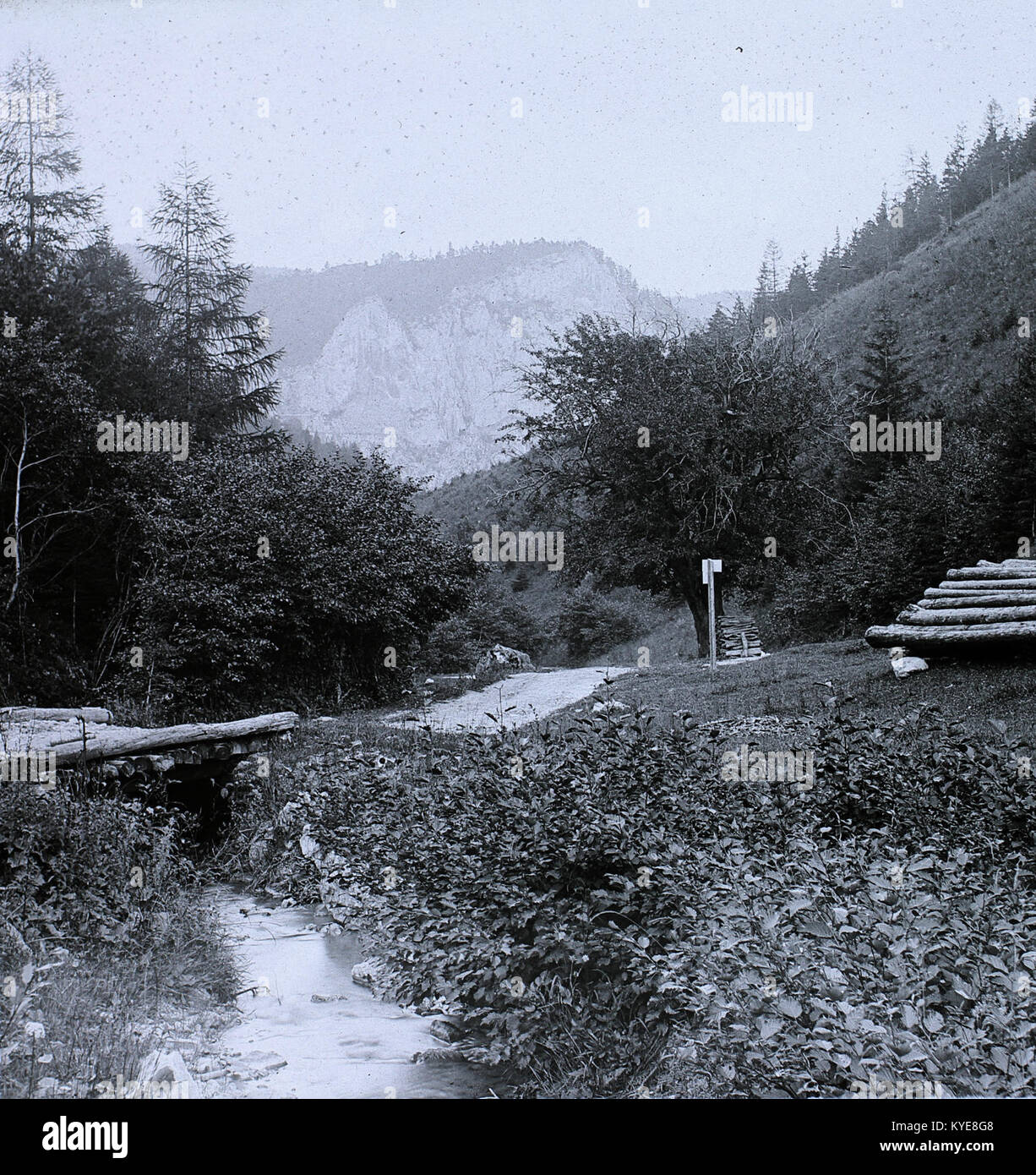 A historical image of the hiking trail along the Semmering Railway in ...
