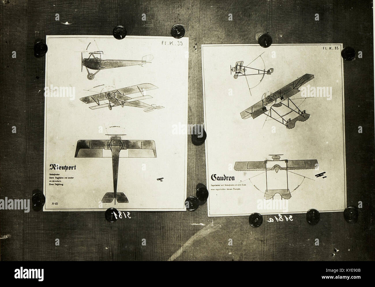 A German World War I-era reference image showing enemy aircraft types ...