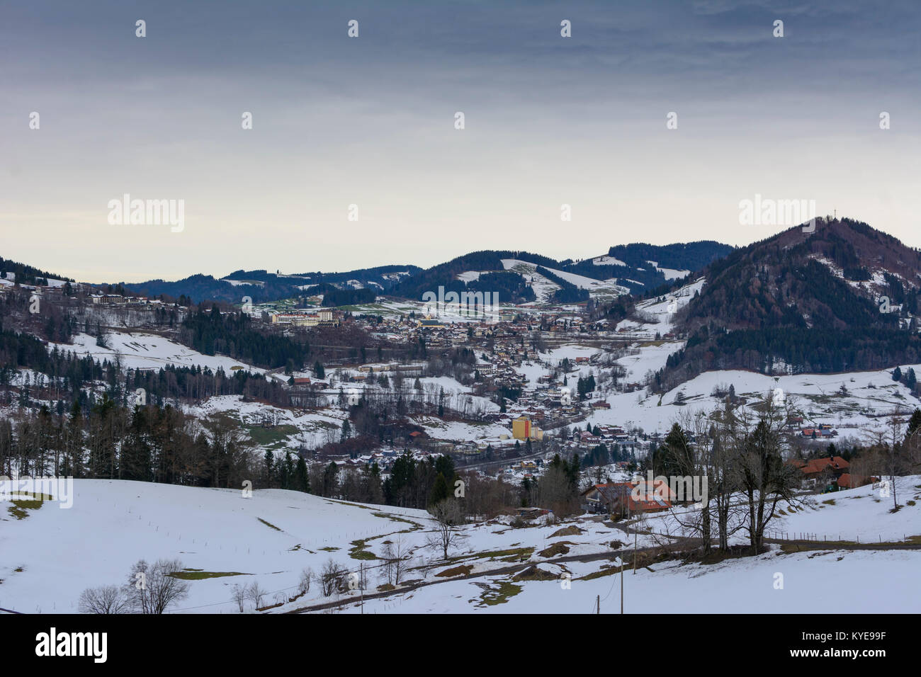 Oberstaufen: town Oberstaufen, view from Höfen, Schwaben, Allgäu ...