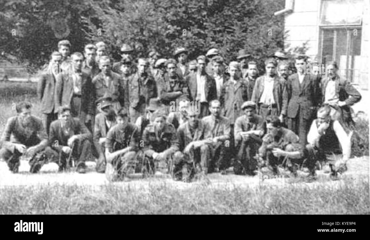 A historical photograph showing partisans in uniform during a 20th ...