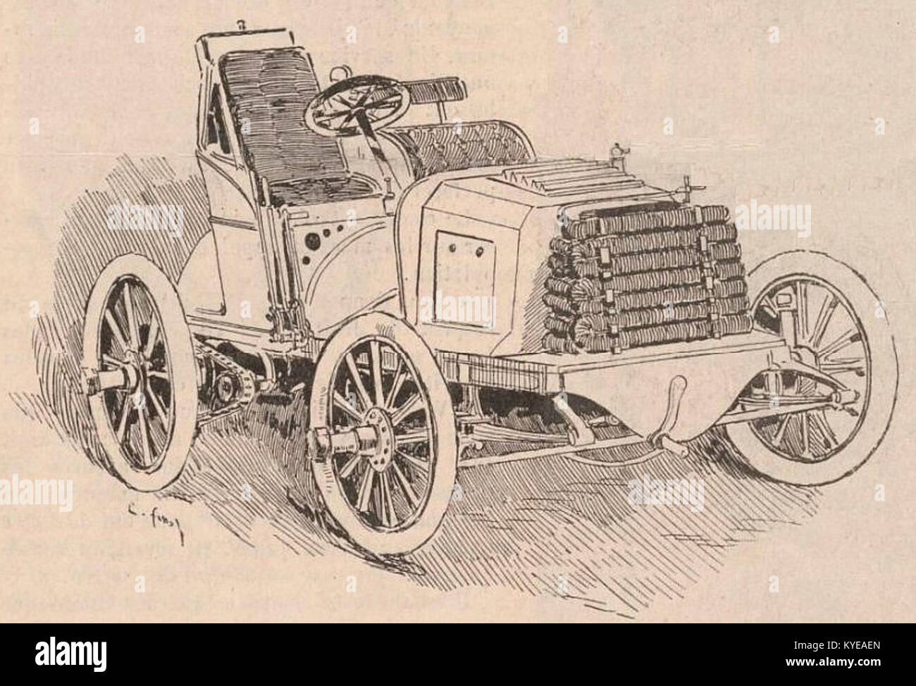 A 1899 photograph of a Panhard automobile by Fernand Charron, displayed ...