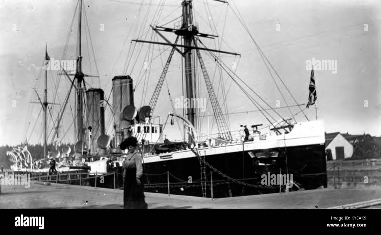 Circa 1900, this photograph shows unidentified steamships docked in a ...