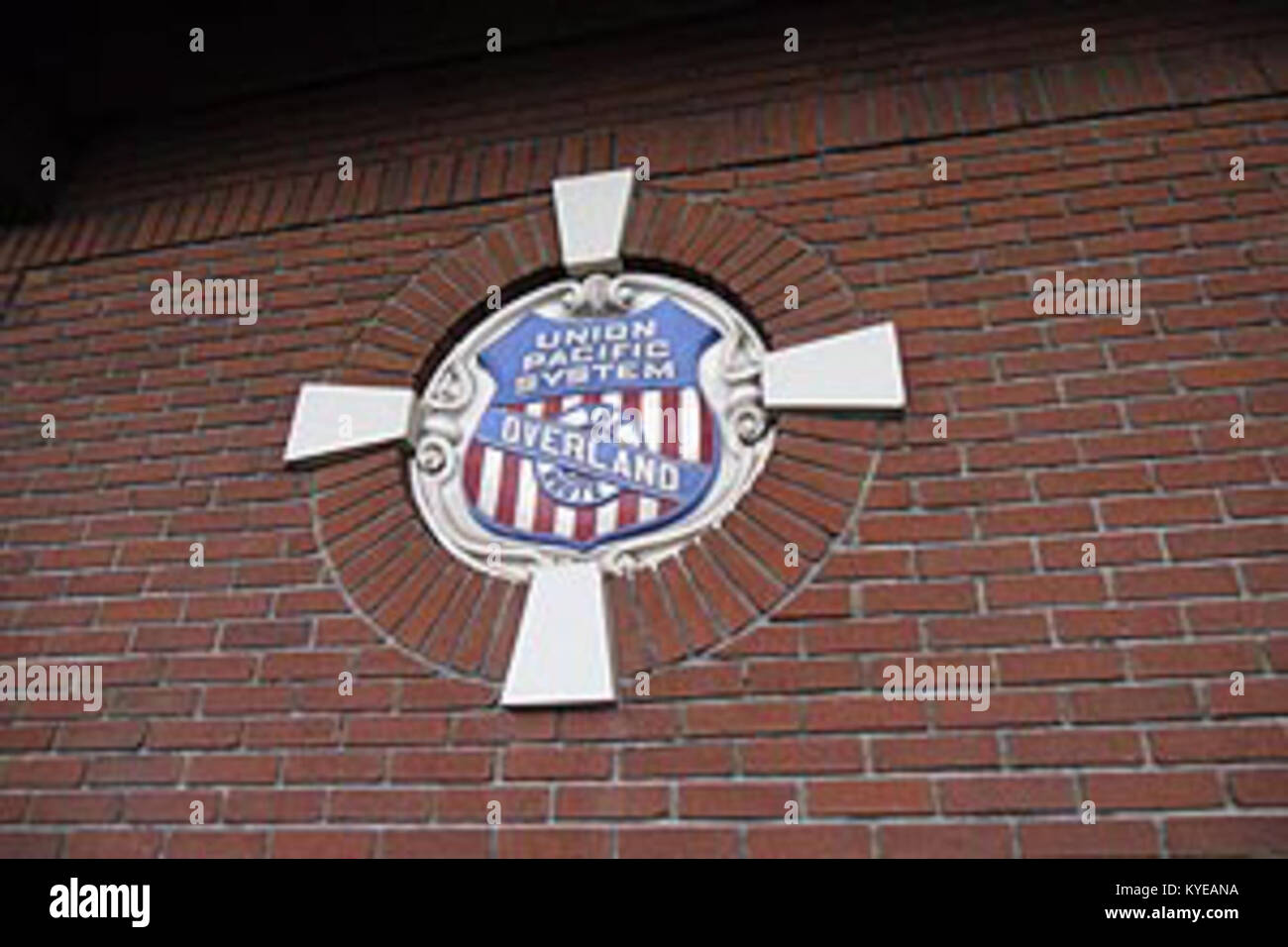 The Union Pacific logo displayed at the Laramie station in October 2011 ...