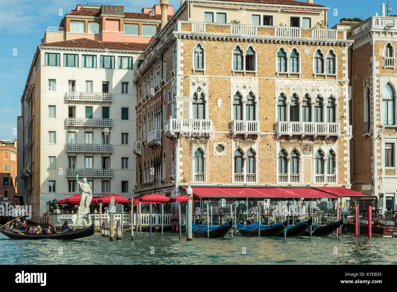 Canal side buildings and gondolas along the Grand Canal in Veneto ...