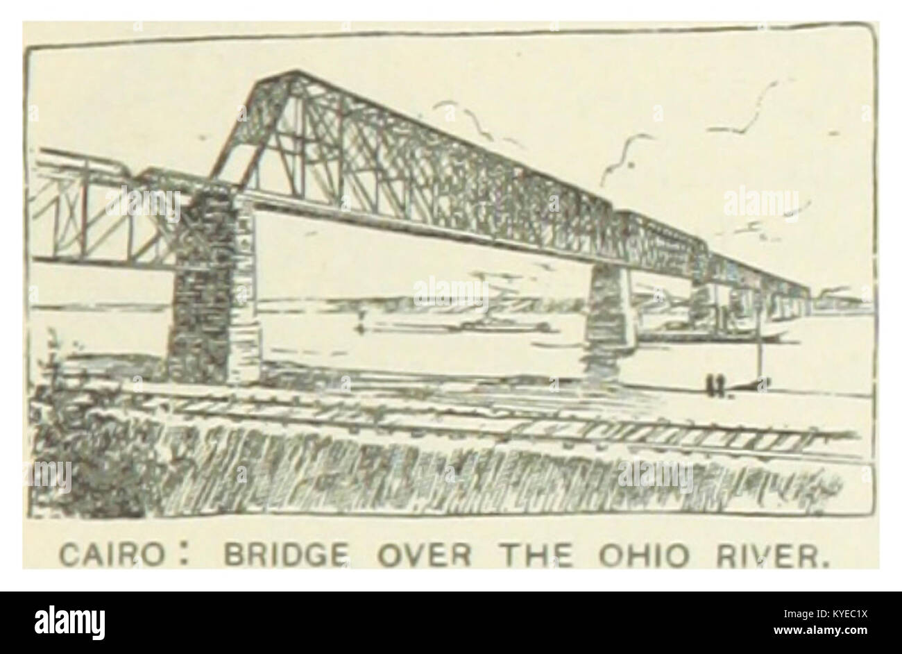 This image shows the Cairo Bridge over the Ohio River, taken in 1891 ...
