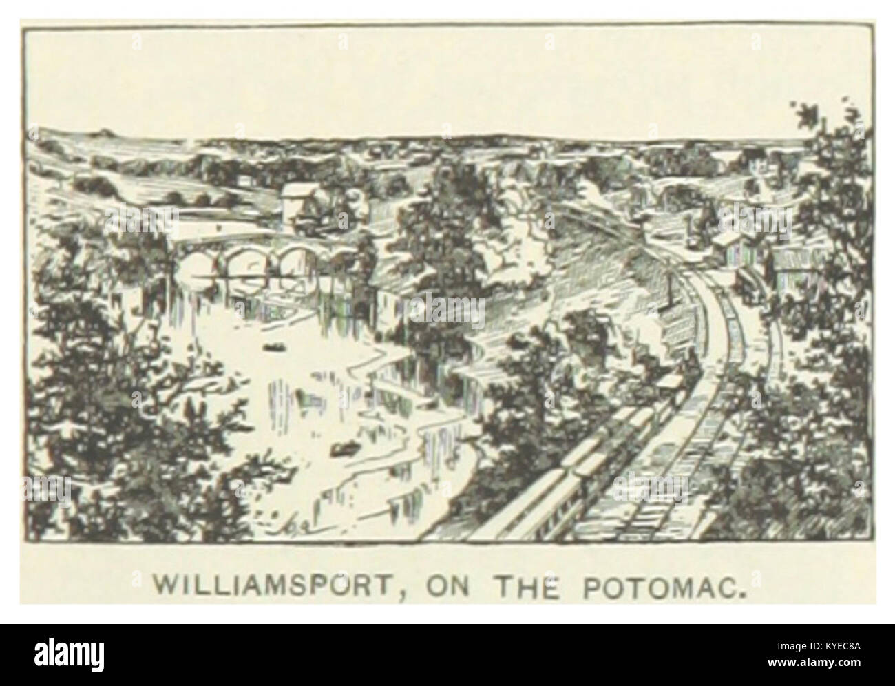 An 1891 illustration depicting Williamsport, Maryland, located on the ...