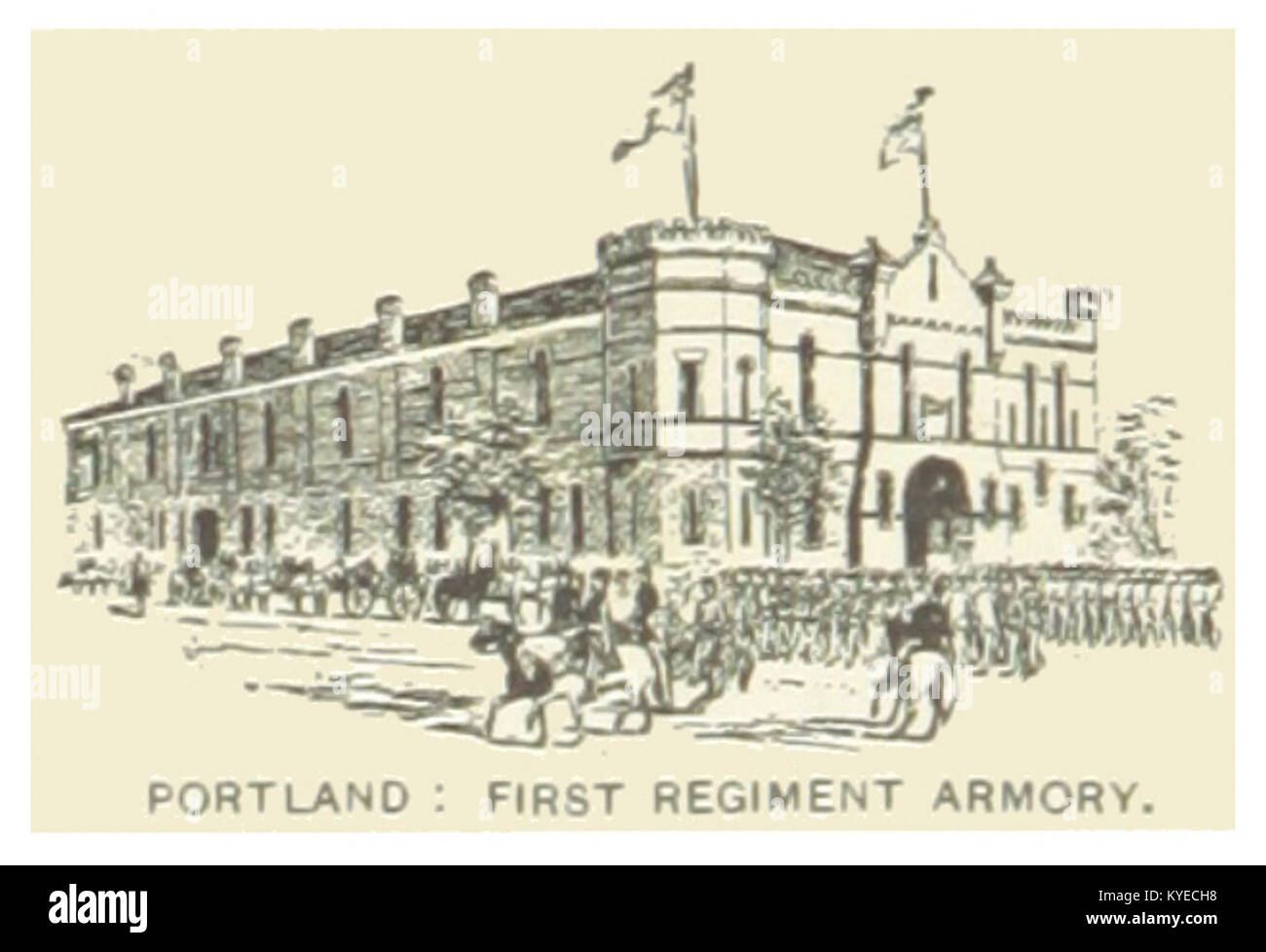 An 1891 illustration of the First Regiment Armory in Portland, Oregon ...