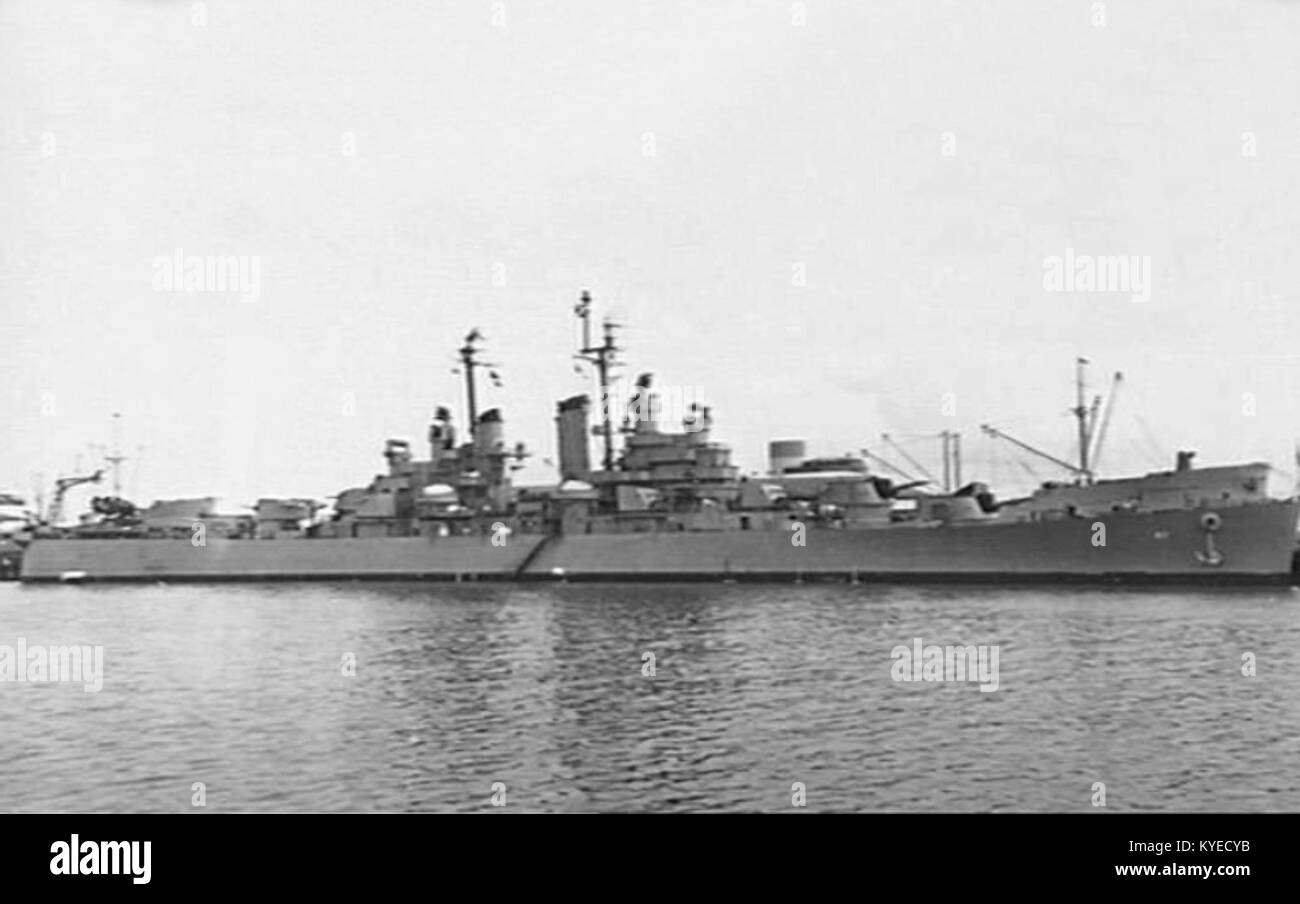 The USS Duluth (CL-87), a Cleveland-class light cruiser of the United ...