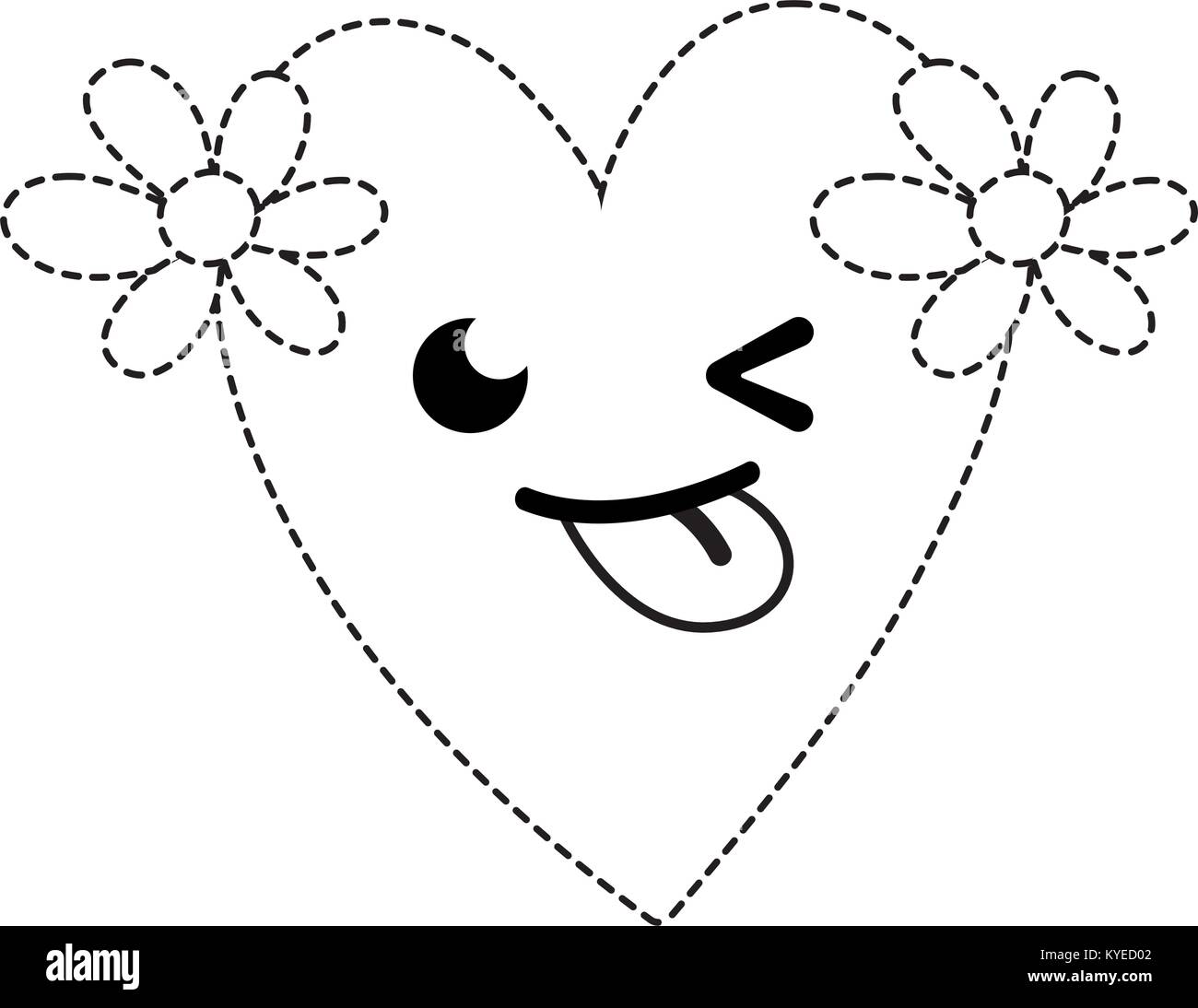 dotted shape funny heart with flowers kawaii cartoon Stock Vector Image ...