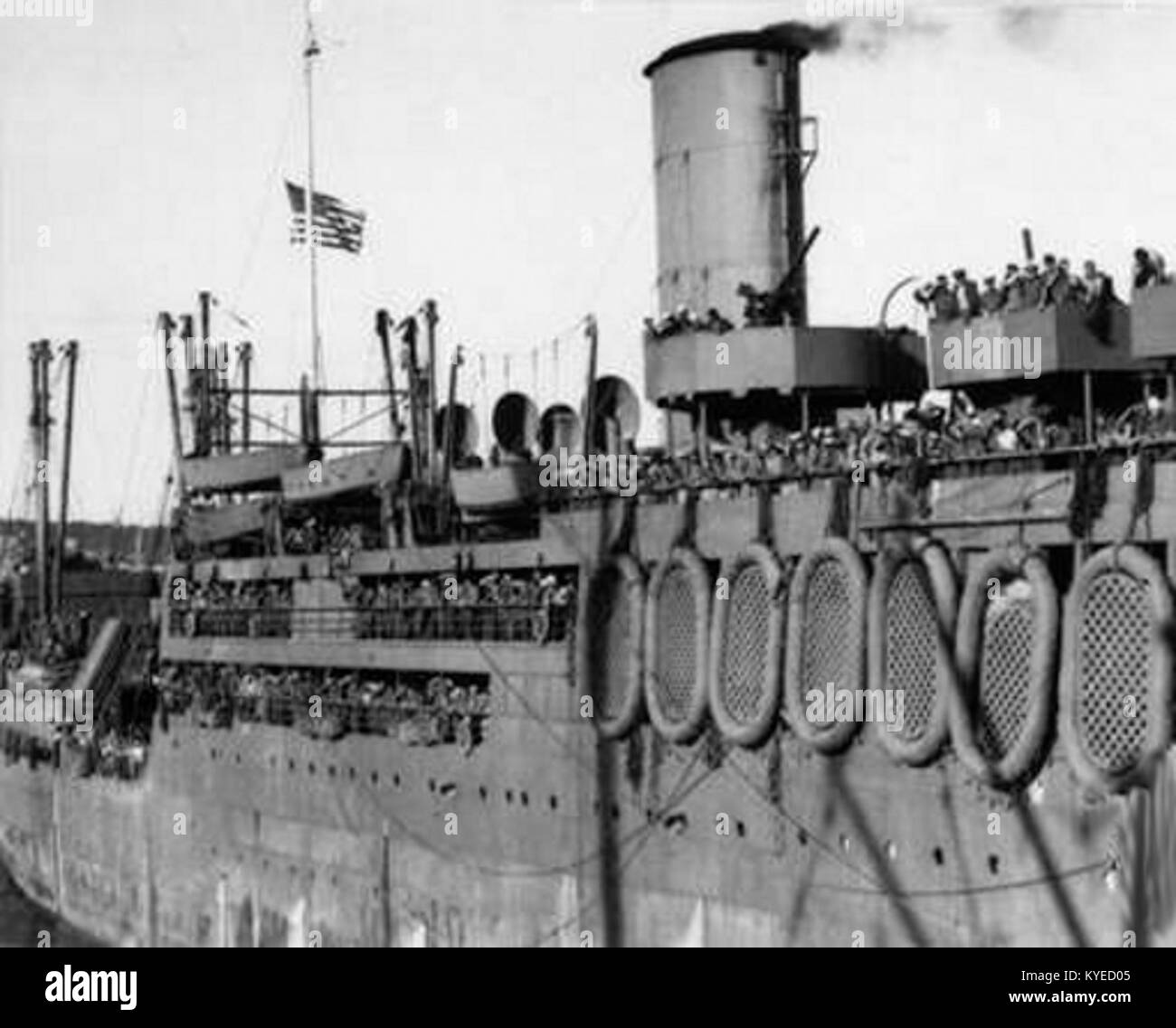 A historical photograph of the USS Harris (APA-2) in Sydney in 1942 ...