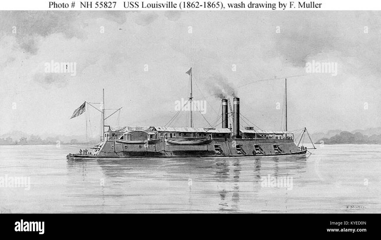 This drawing depicts the USS Louisville, a United States Navy ship ...