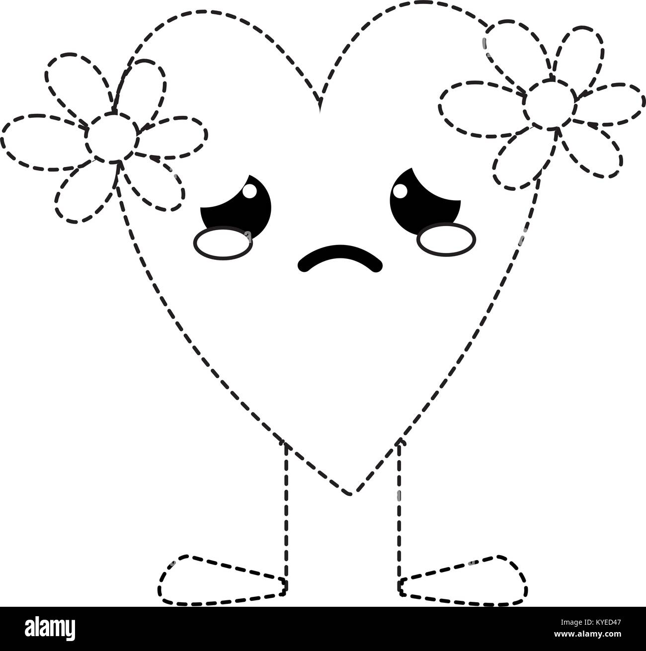 dotted shape crying heart with flowers kawaii and legs Stock Vector ...