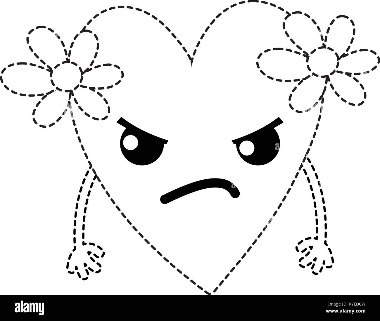 dotted shape angry heart with flowers kawaii cartoon Stock Vector Image ...
