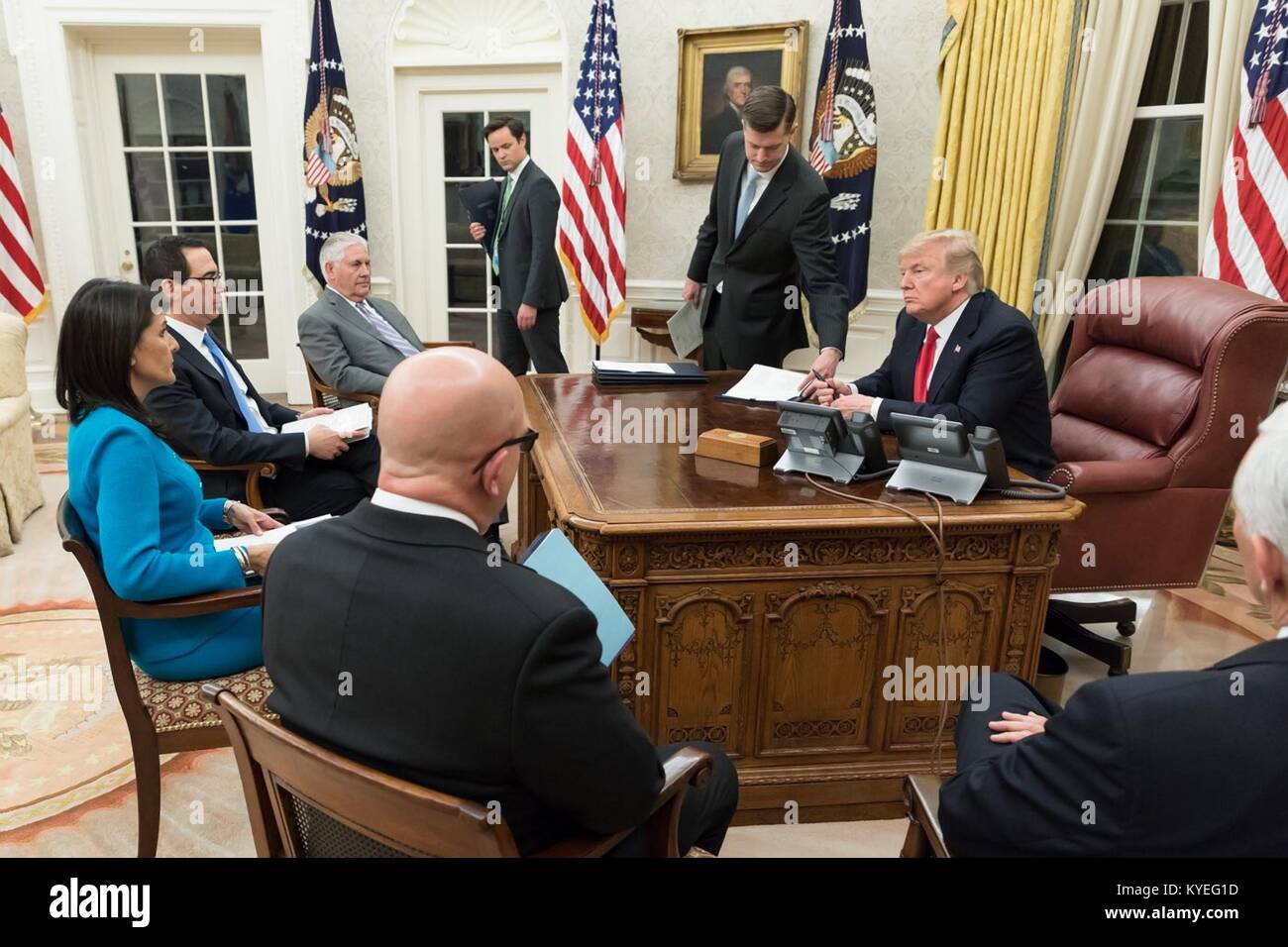 U.S. President Donald Trump during a meeting with his national security ...