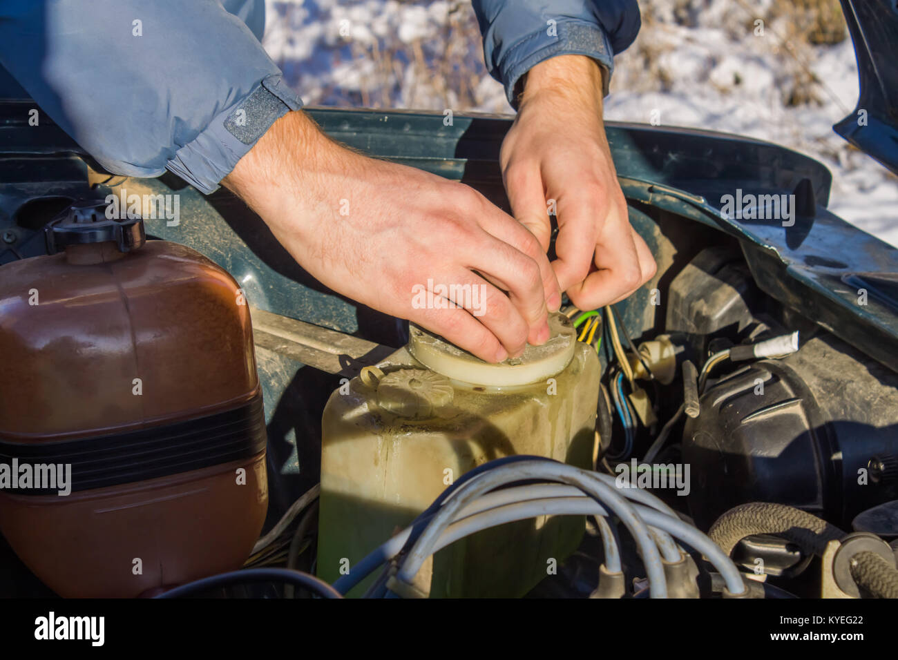Close up of dirt on detail of old car engine at the garage Stock Photo ...