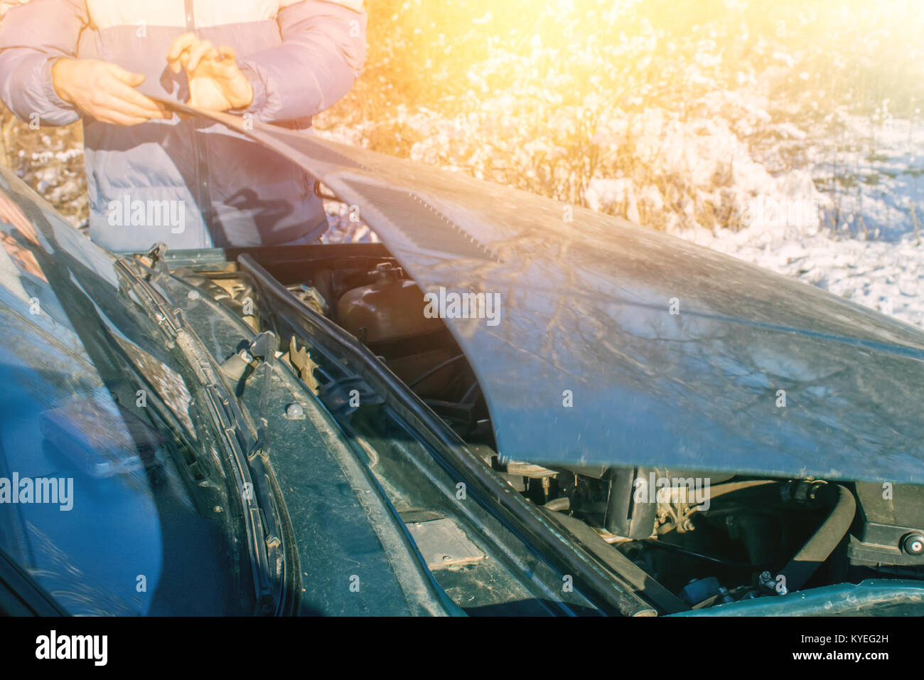 Close up of dirt on detail of old car engine at the garage Stock Photo ...