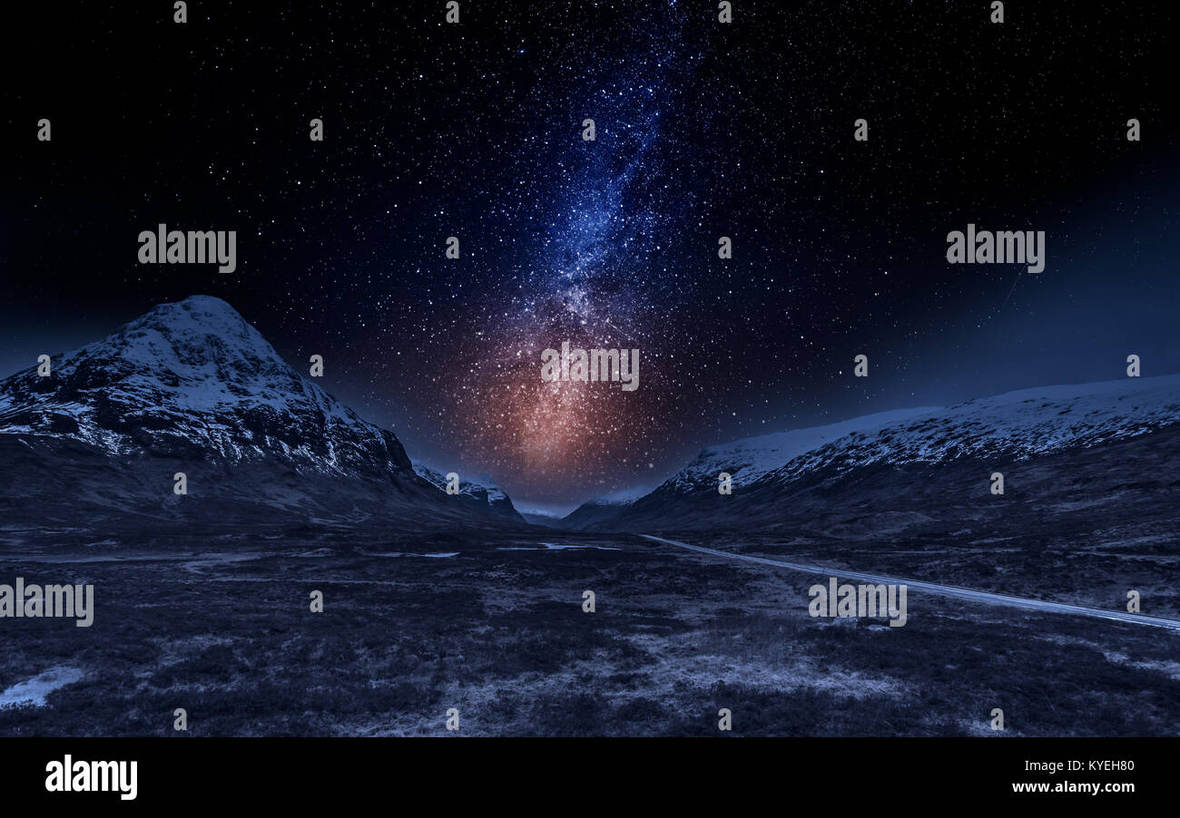 Highlands in Scotland at night with stars Stock Photo - Alamy