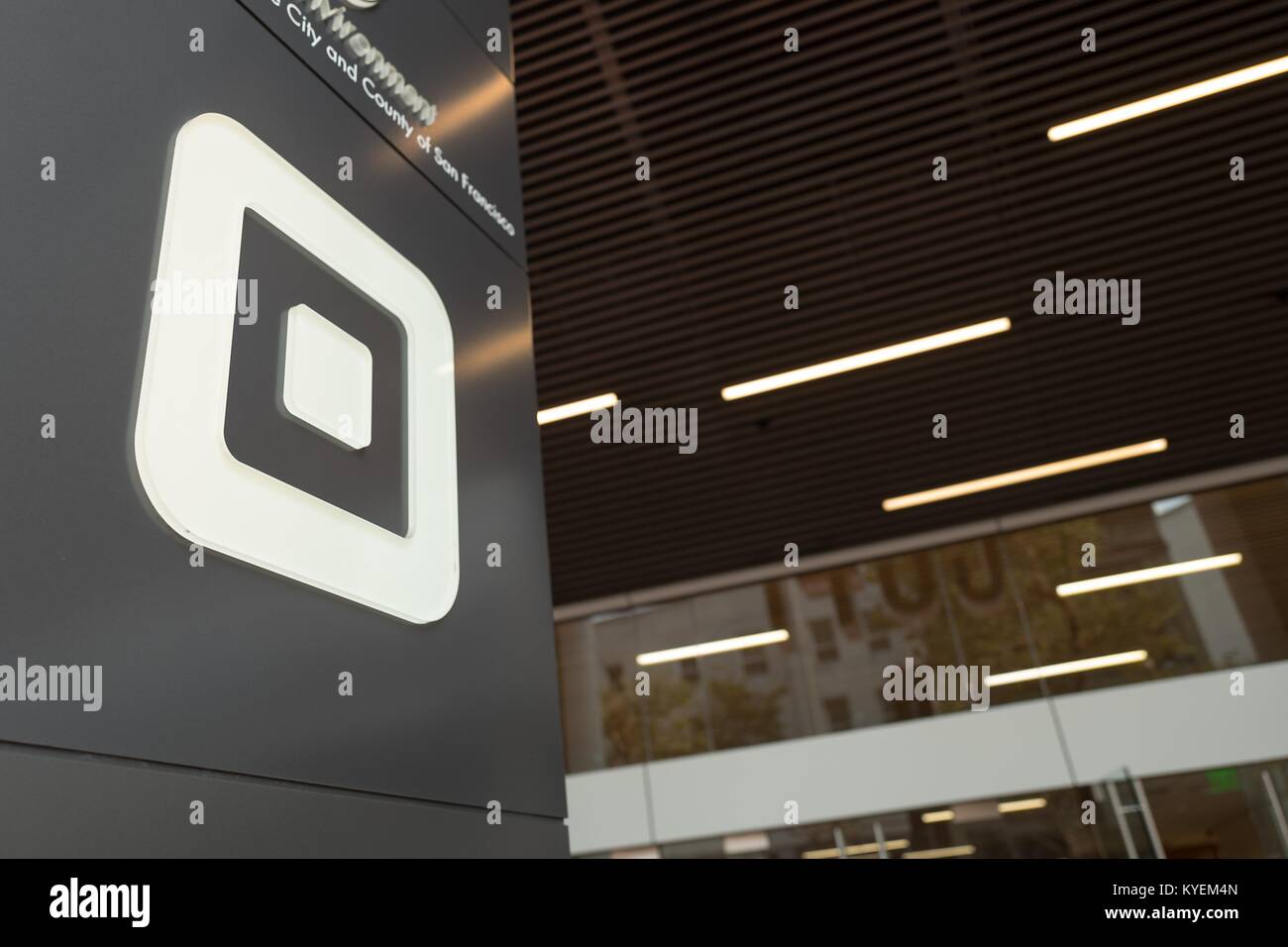 Sign with logo at the headquarters of mobile payment company Square in ...