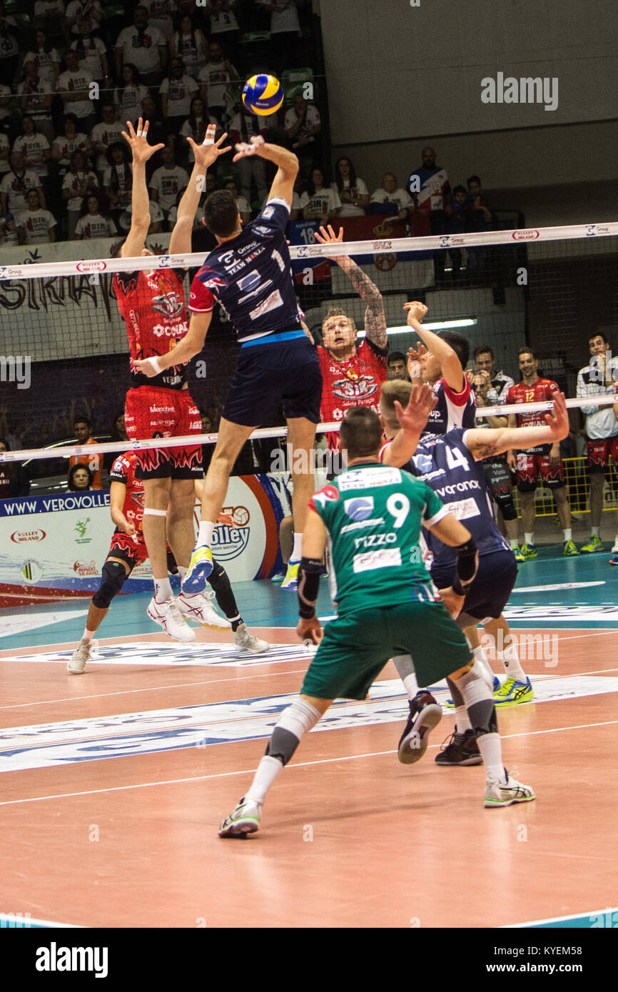 Simone Buti (number 1) smashed as Perugia players (Photo by Mairo ...