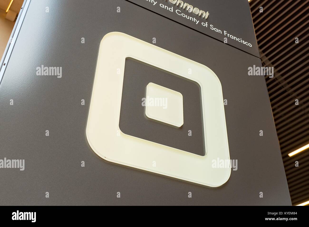 Sign with logo at the headquarters of mobile payment company Square in ...