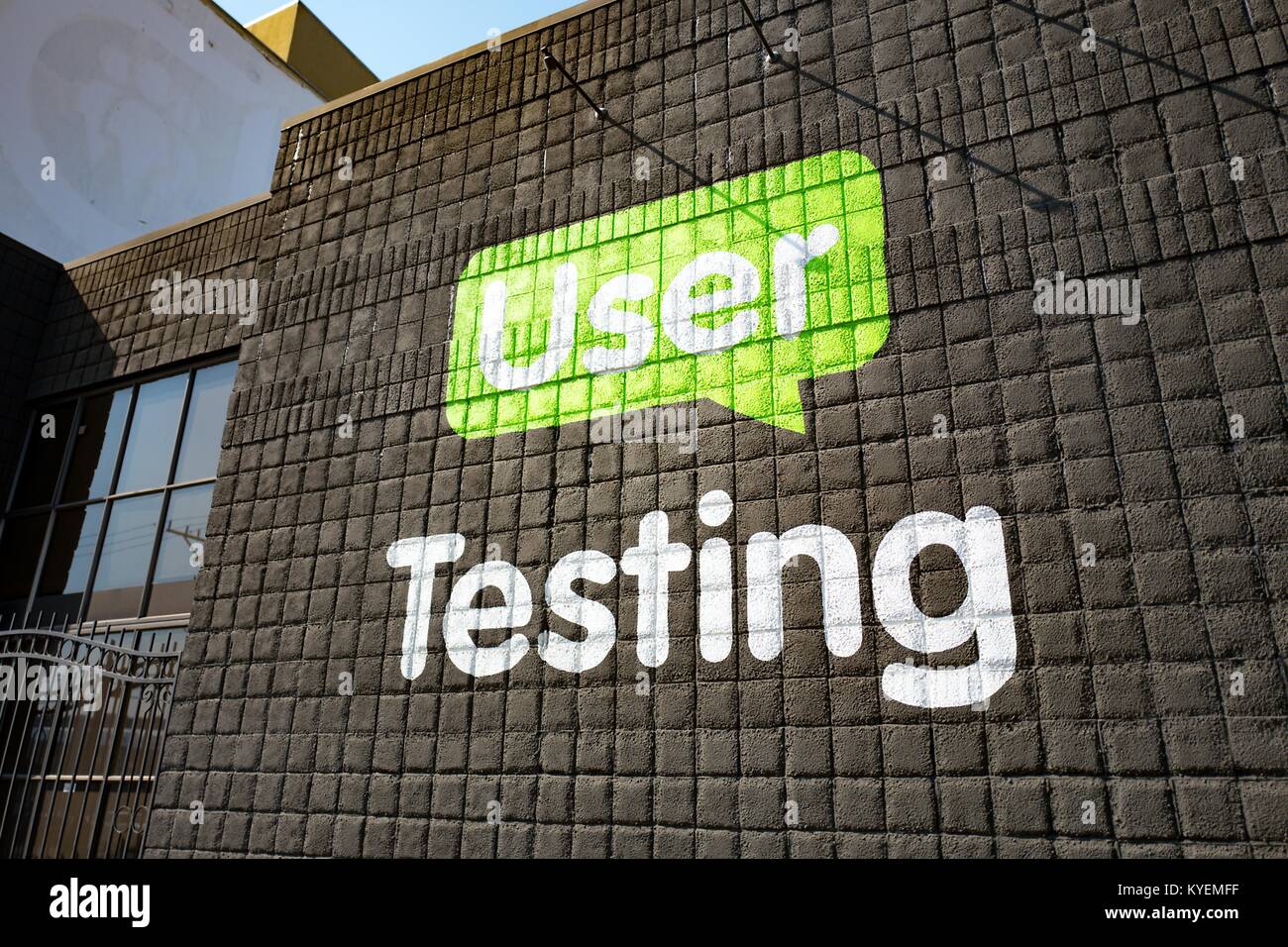 Logo on the facade of the headquarters of user experience testing ...