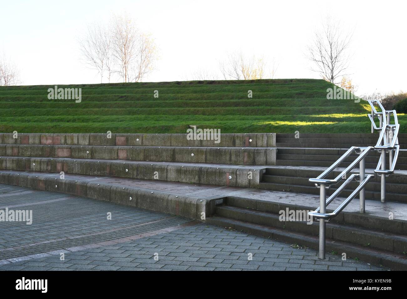 Outdoor stage with steps and metal railings hi-res stock photography ...