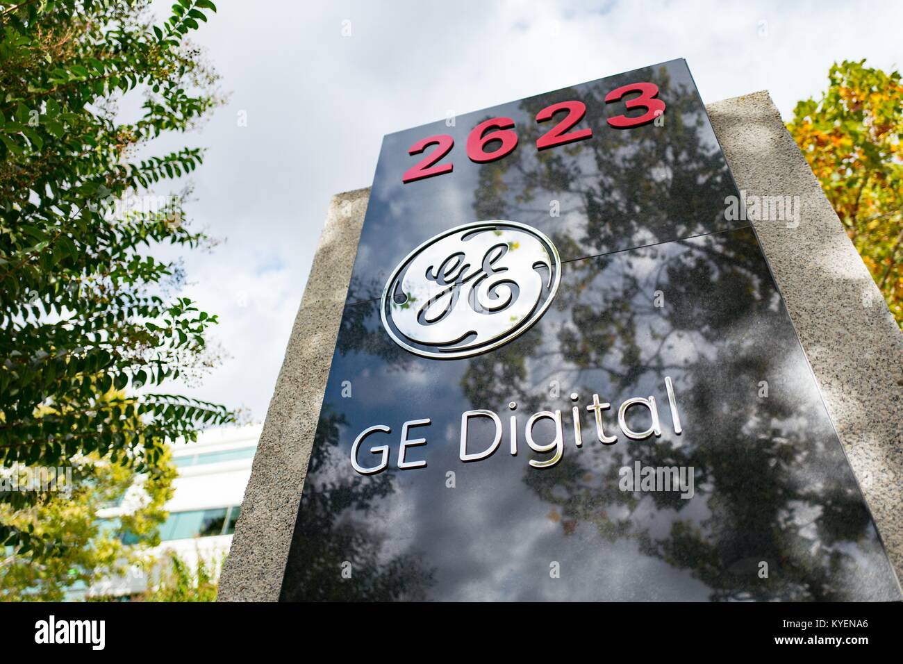 Sign with logo at headquarters of GE Digital, a division of General ...