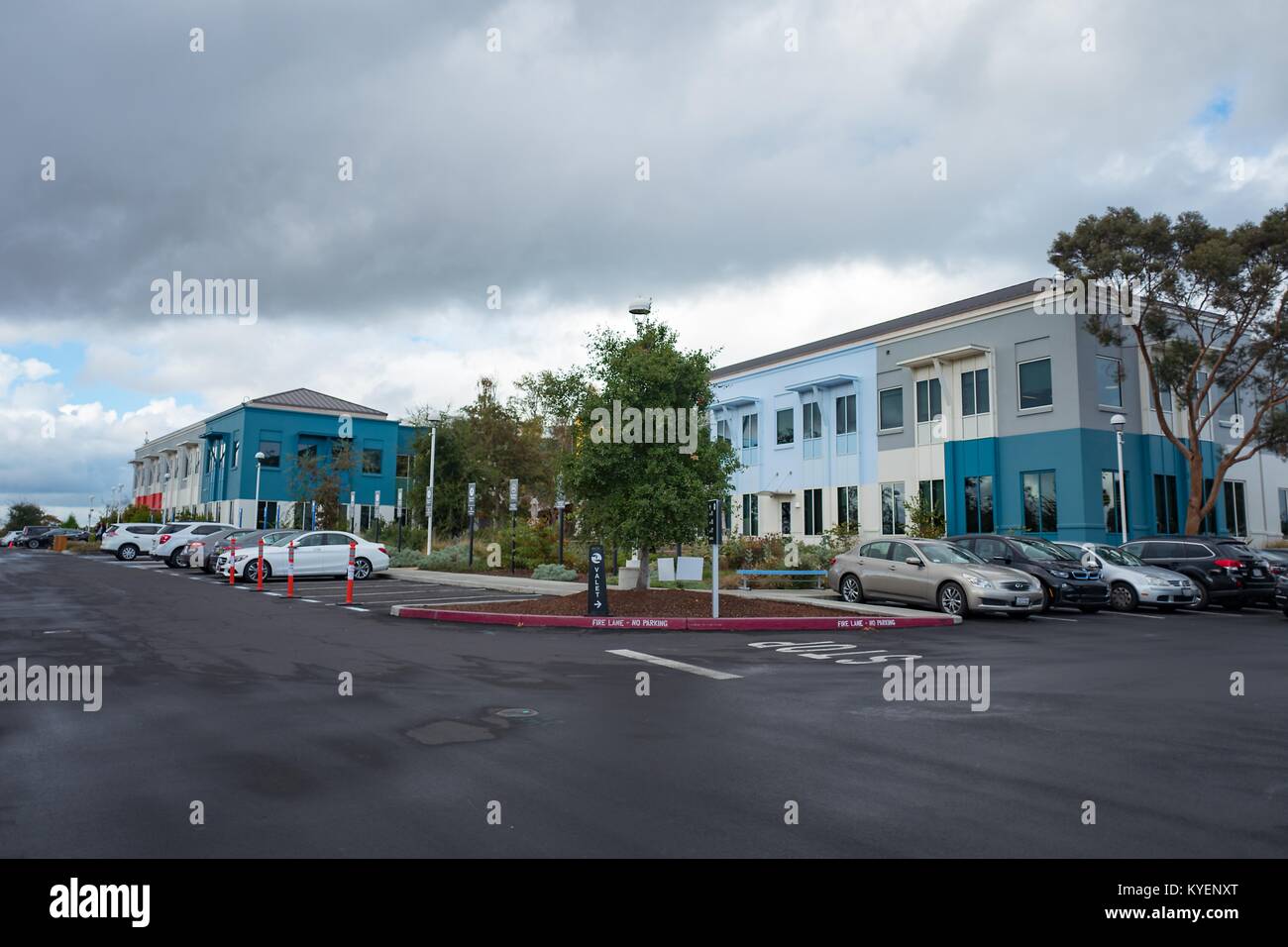 Buildings at the main entrance at the headquarters of social network ...