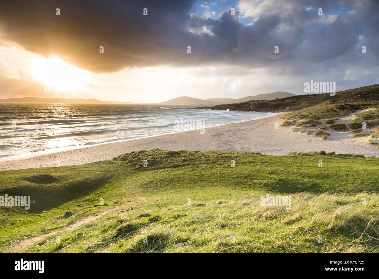 Traigh Lar beach from Horgabost on Harris, Outer Hebrides, UK at sunset ...