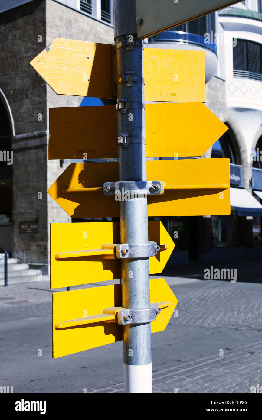 Backside of street signs in St Moritz Switzerland in the alps Stock ...