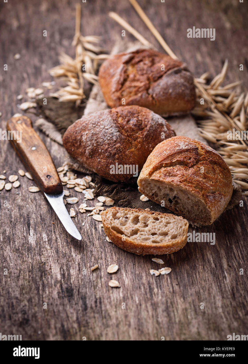 Fresh homemade buns on rustic background Stock Photo - Alamy