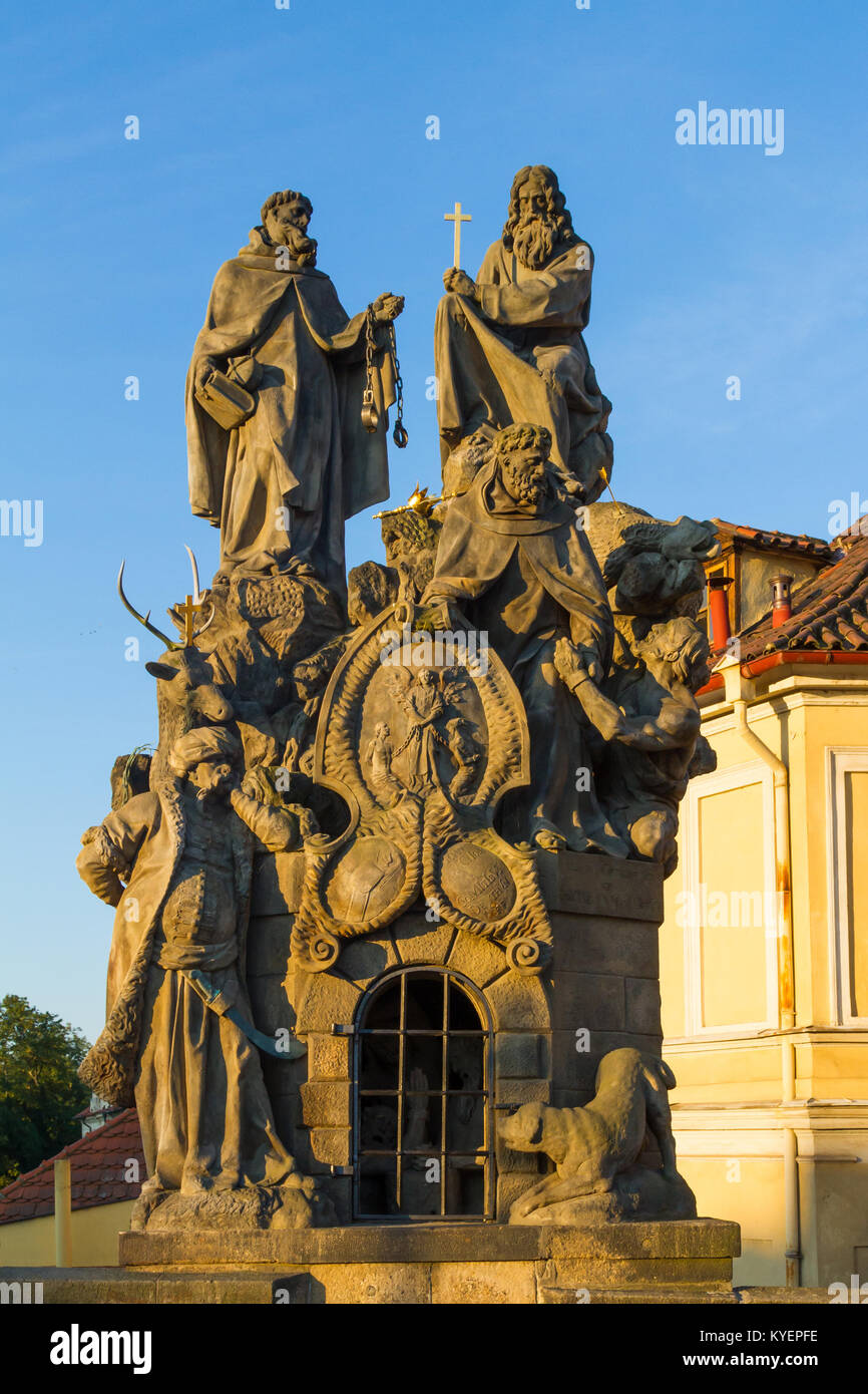 Religious statue at Charles Bridge Prague. Czech Republic Stock Photo ...