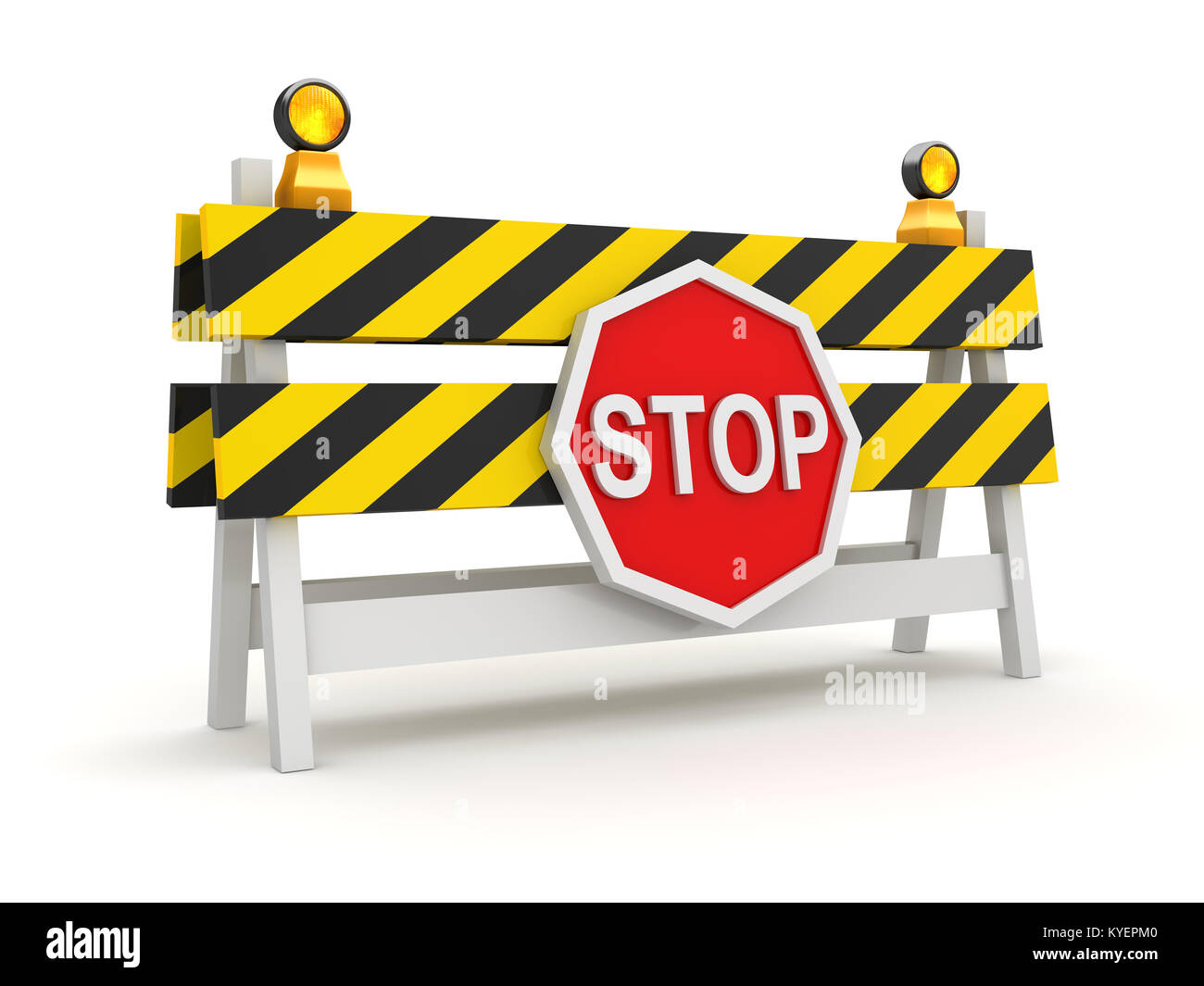 Roadblock with Stop Symbol , This is a 3d rendered computer generated ...