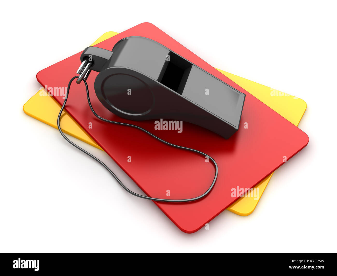 Whistle with Yellow and Red Card , This is a 3d rendered computer ...