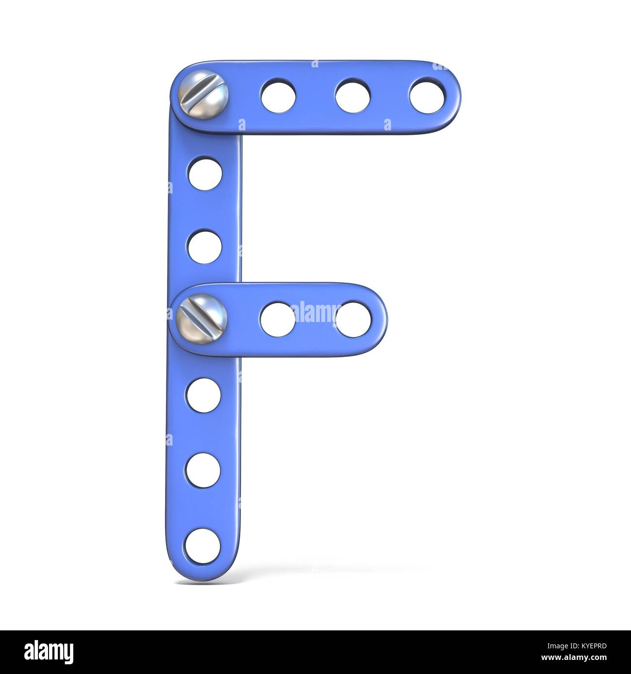 Alphabet made of blue metal constructor toy Letter F 3D render ...