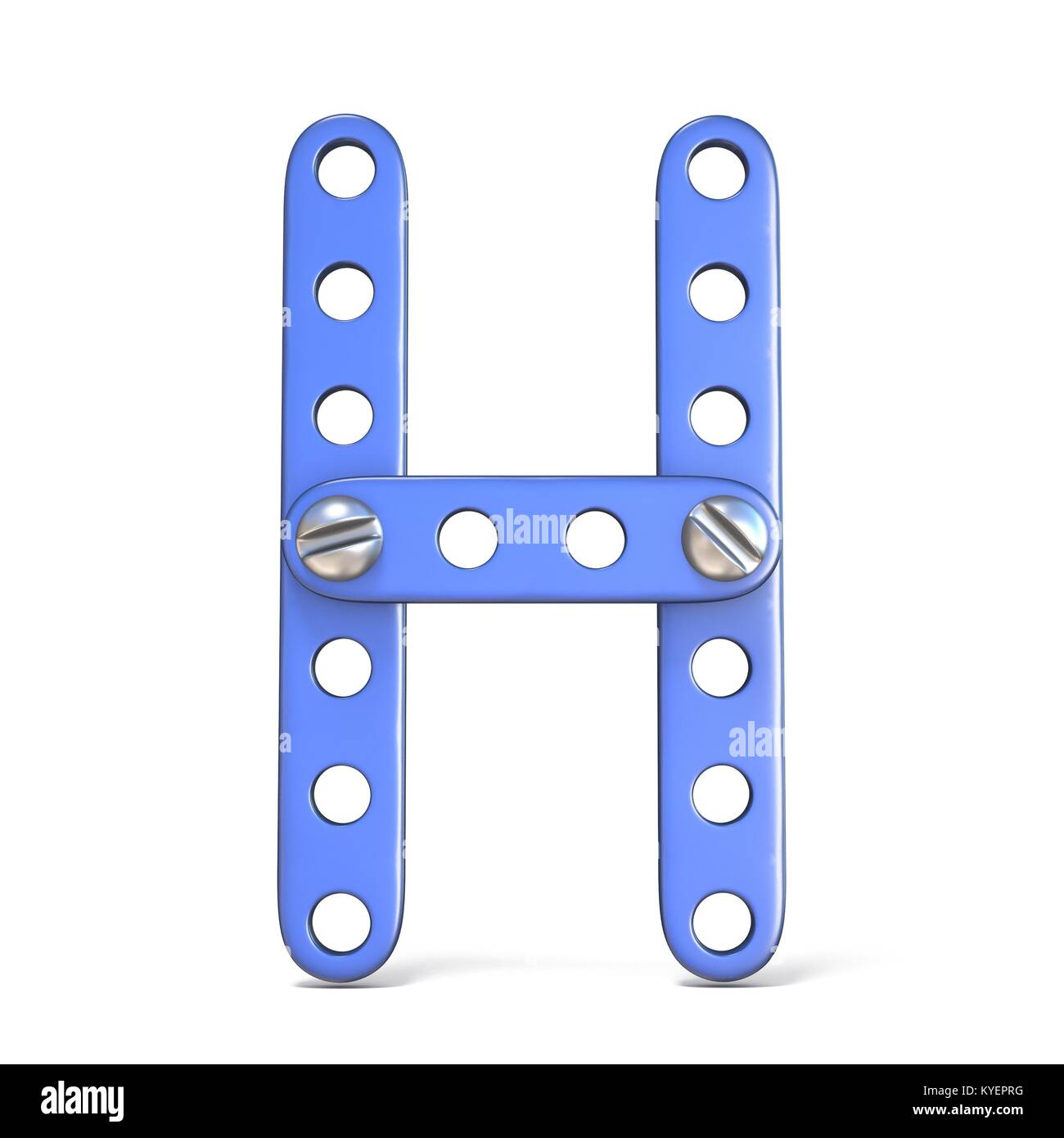 Alphabet made of blue metal constructor toy Letter H 3D render ...