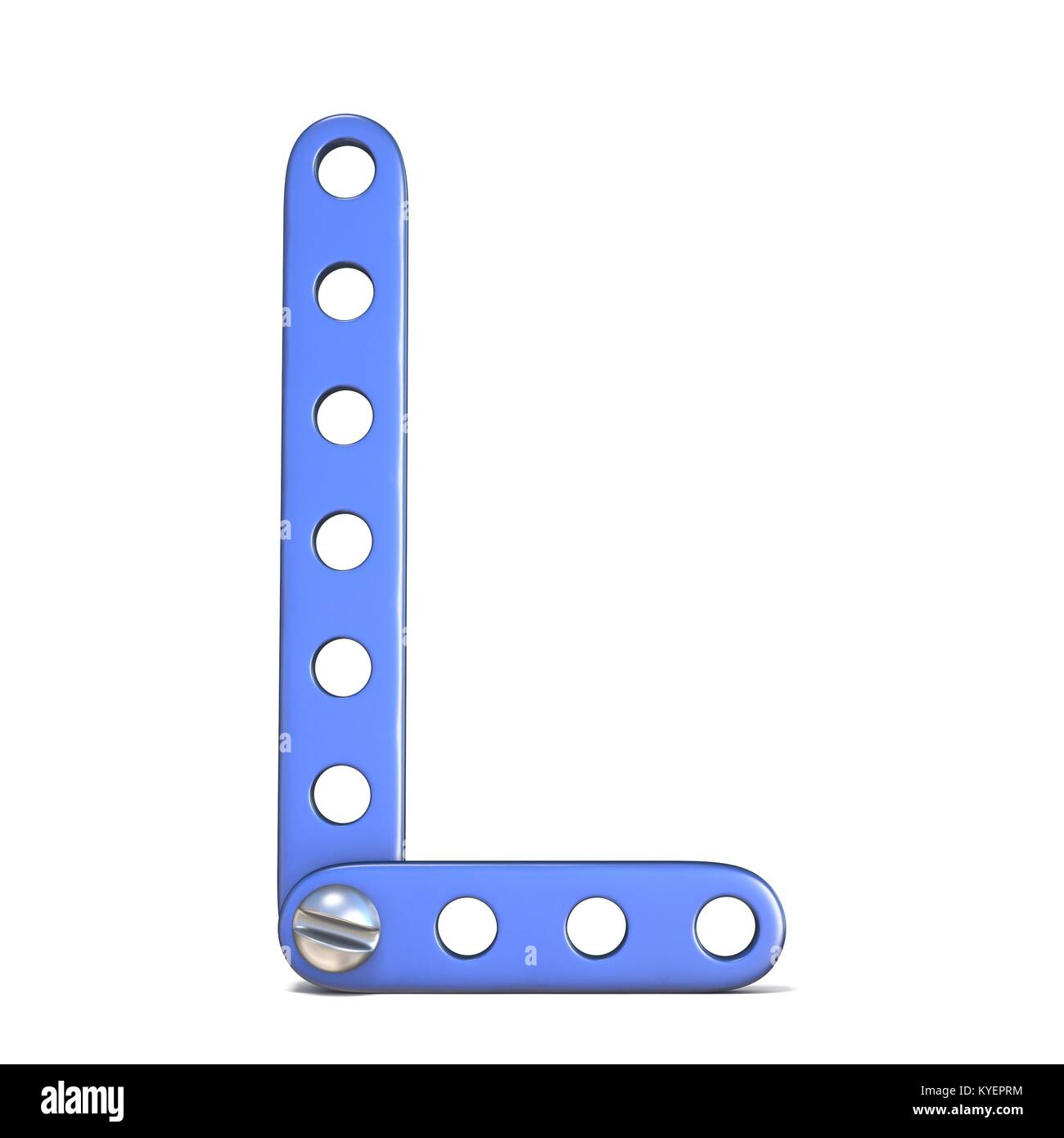 Alphabet made of blue metal constructor toy Letter L 3D render ...