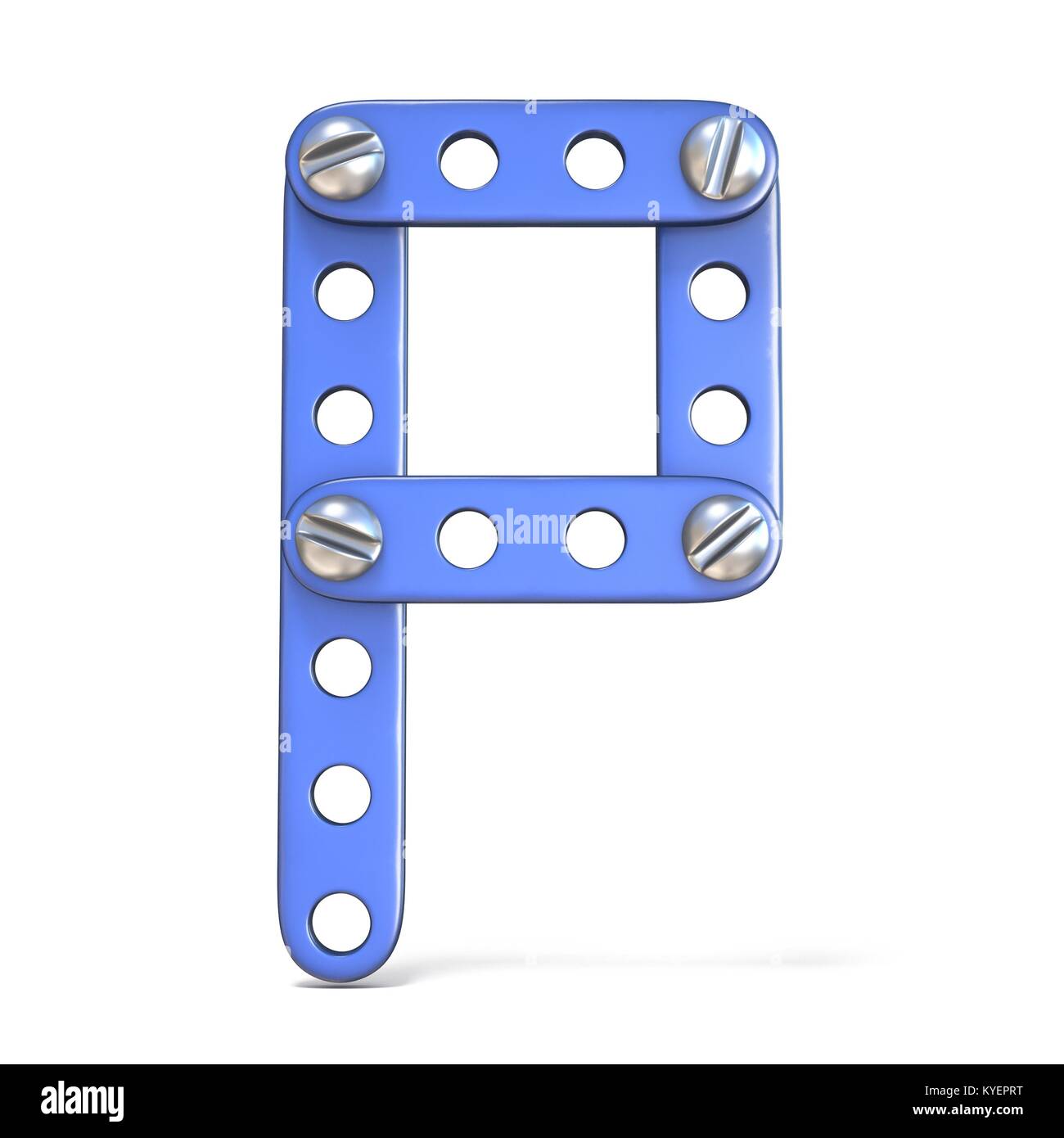 Alphabet made of blue metal constructor toy Letter P 3D render ...