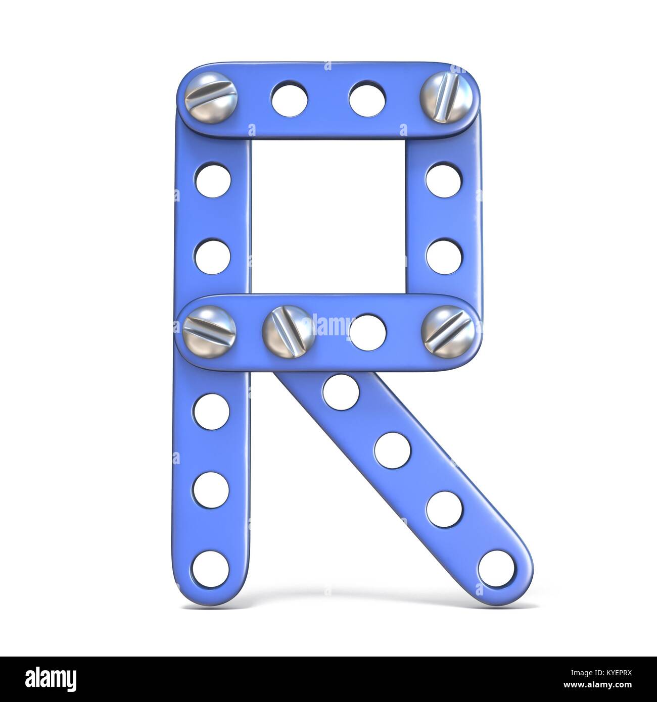 Alphabet made of blue metal constructor toy Letter R 3D render ...
