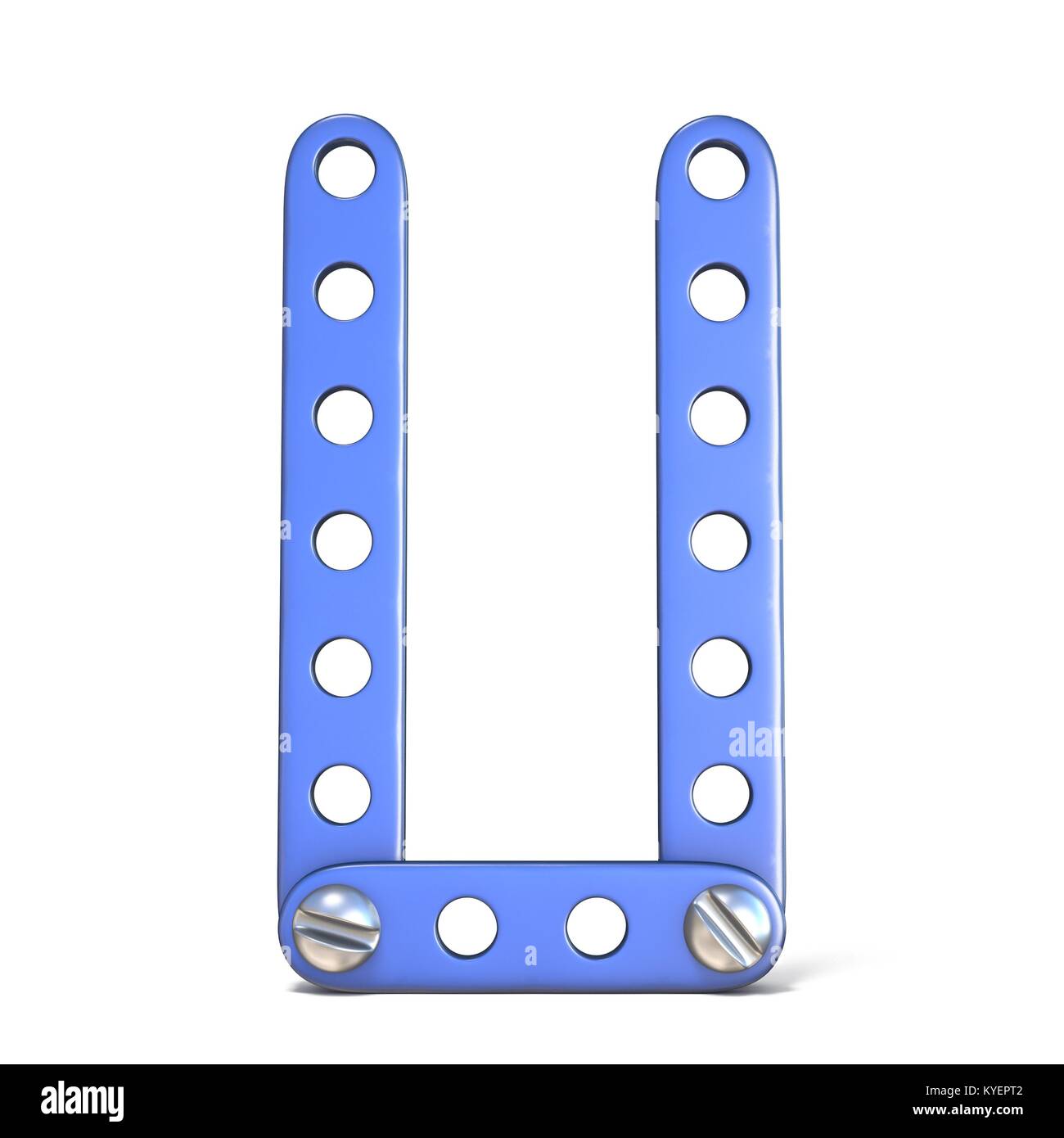 Alphabet made of blue metal constructor toy Letter U 3D render ...