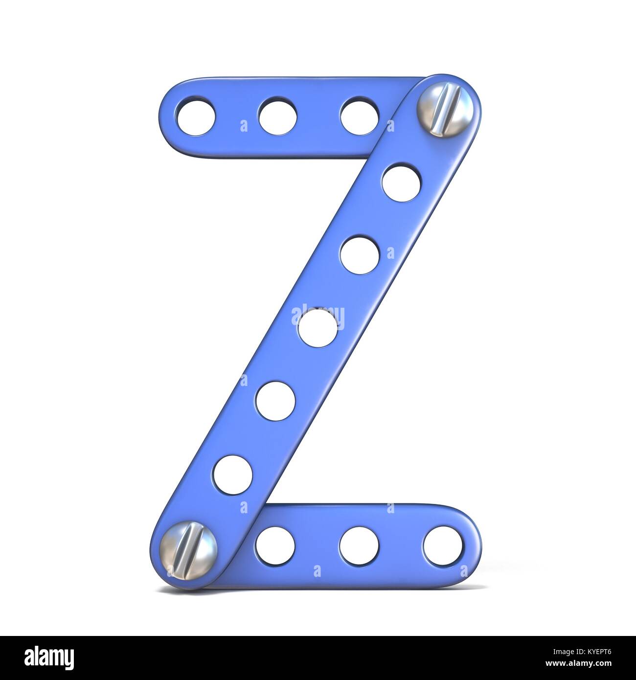 Alphabet made of blue metal constructor toy Letter Z 3D render ...