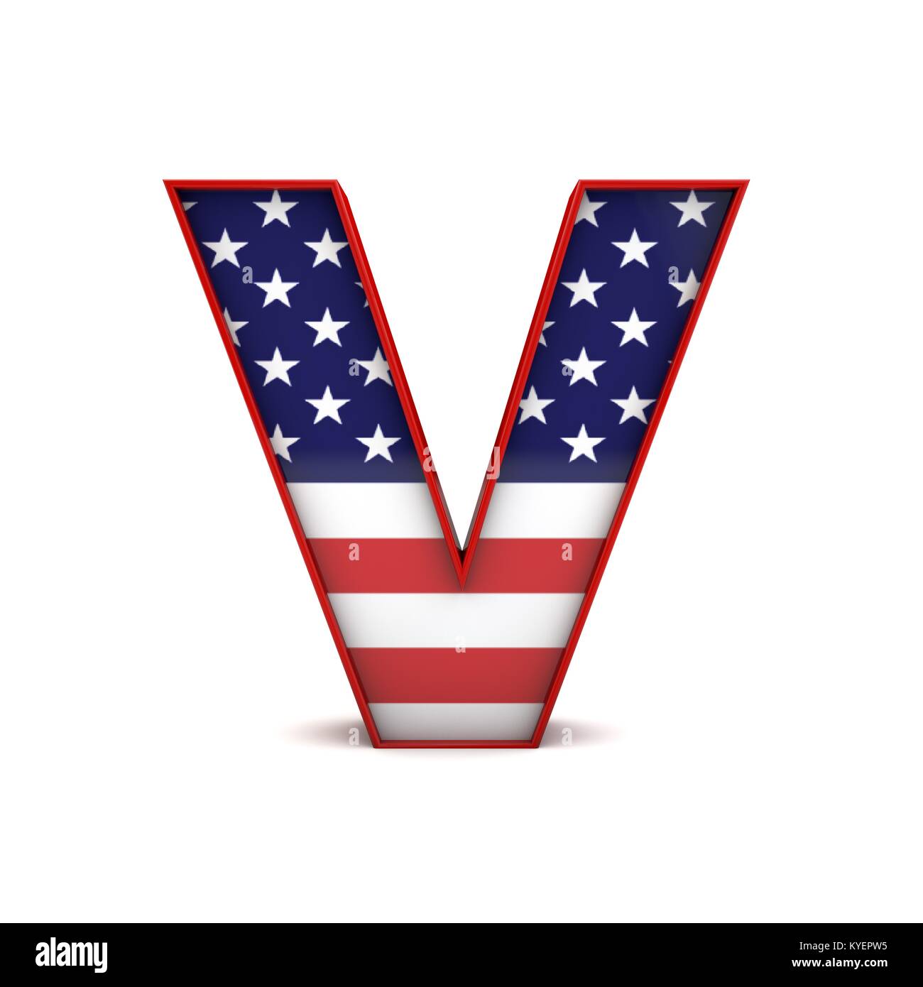 Letter V stars and stripes american flag lettering font. 3D Rendering ...