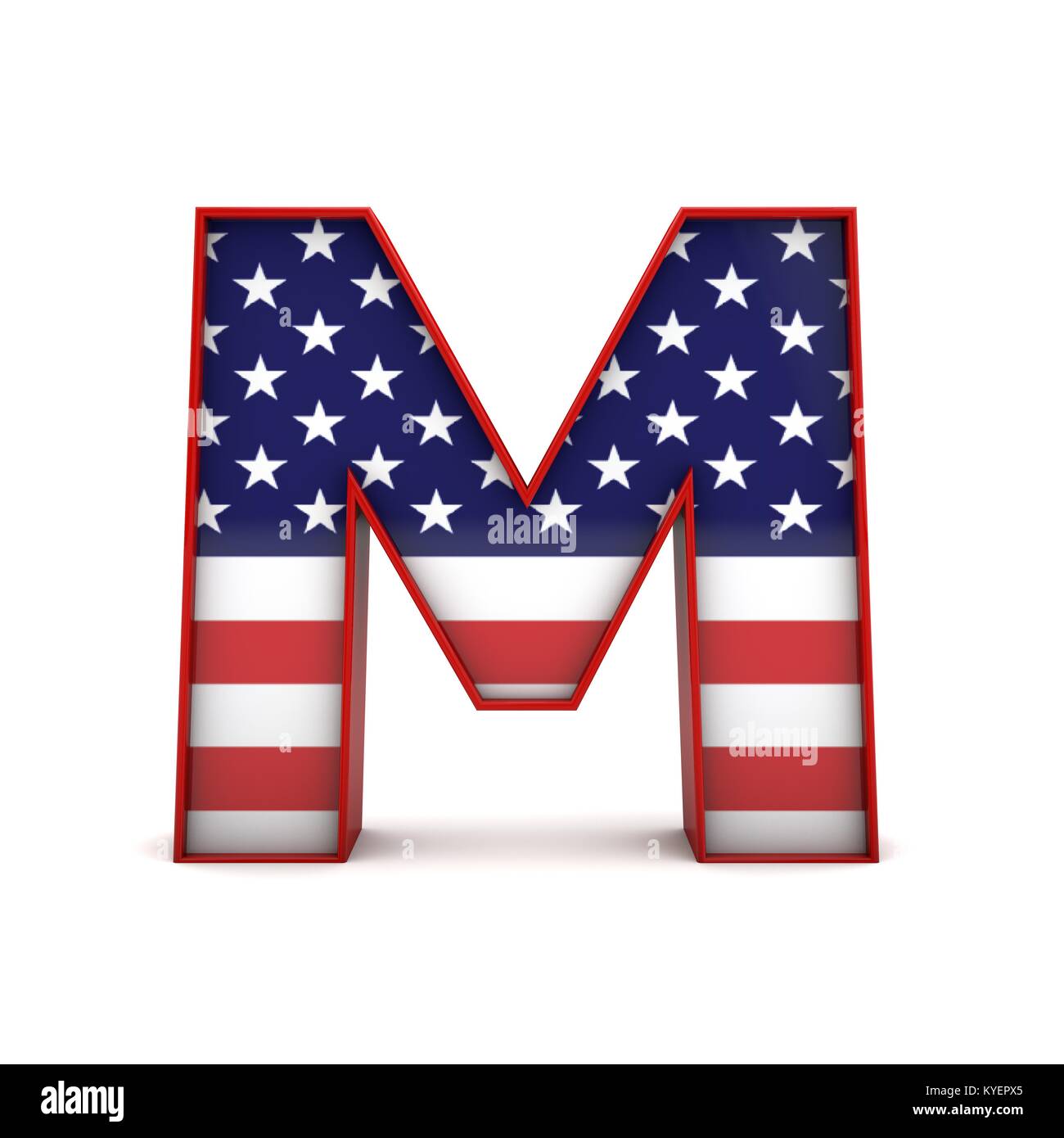 Letter M stars and stripes american flag lettering font. 3D Rendering ...