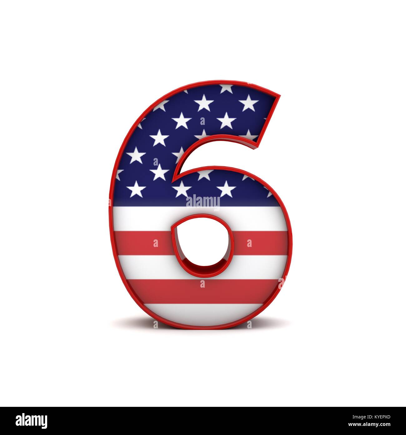 Number 6 stars and stripes american flag lettering font. 3D Rendering ...