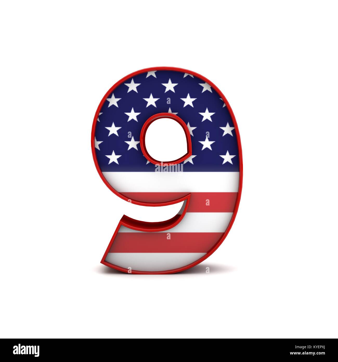 Number 9 stars and stripes american flag lettering font. 3D Rendering ...