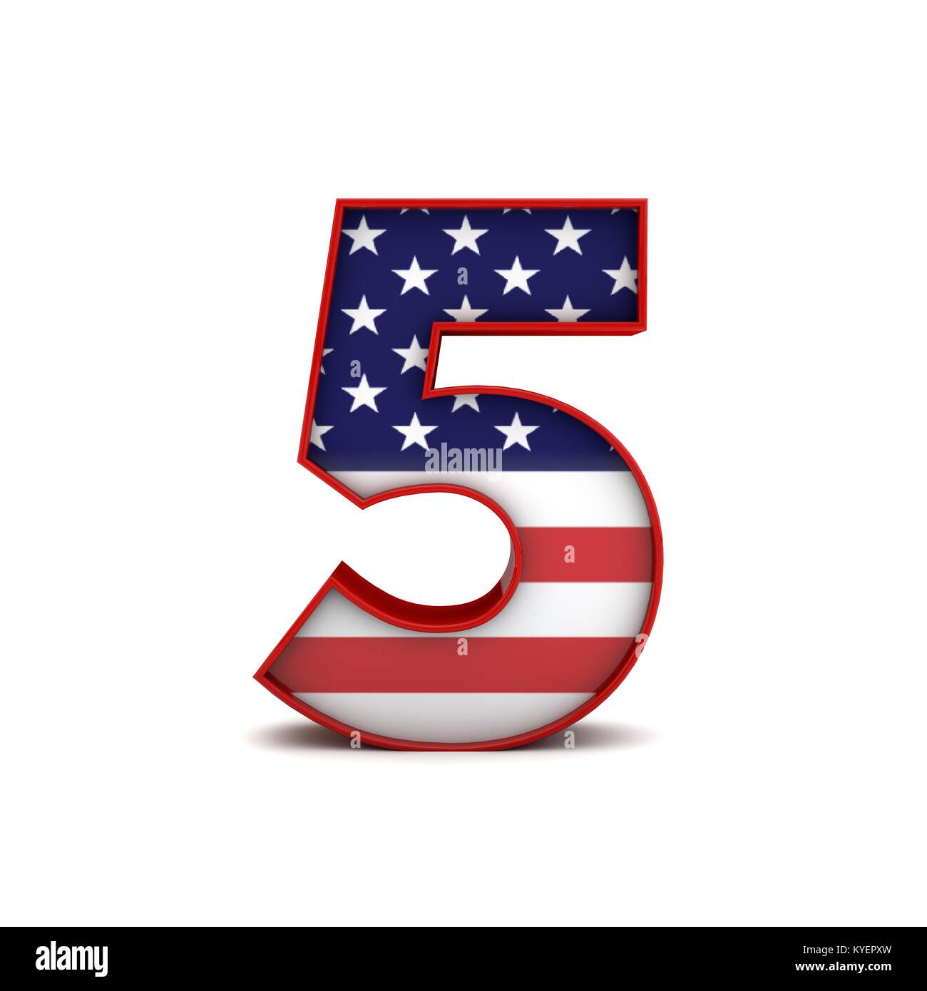 Number 5 stars and stripes american flag lettering font. 3D Rendering ...
