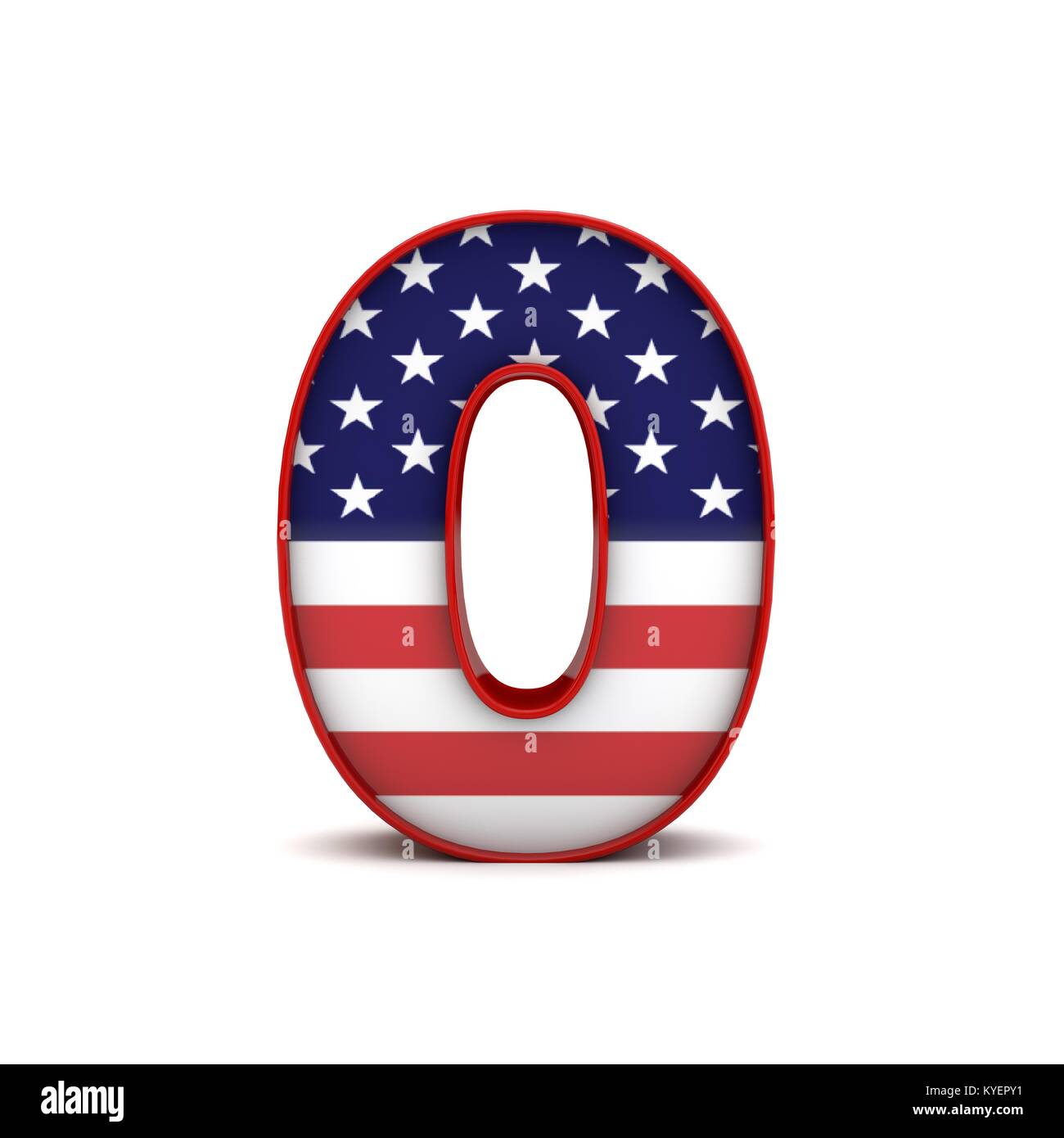 Number 0 stars and stripes american flag lettering font. 3D Rendering ...